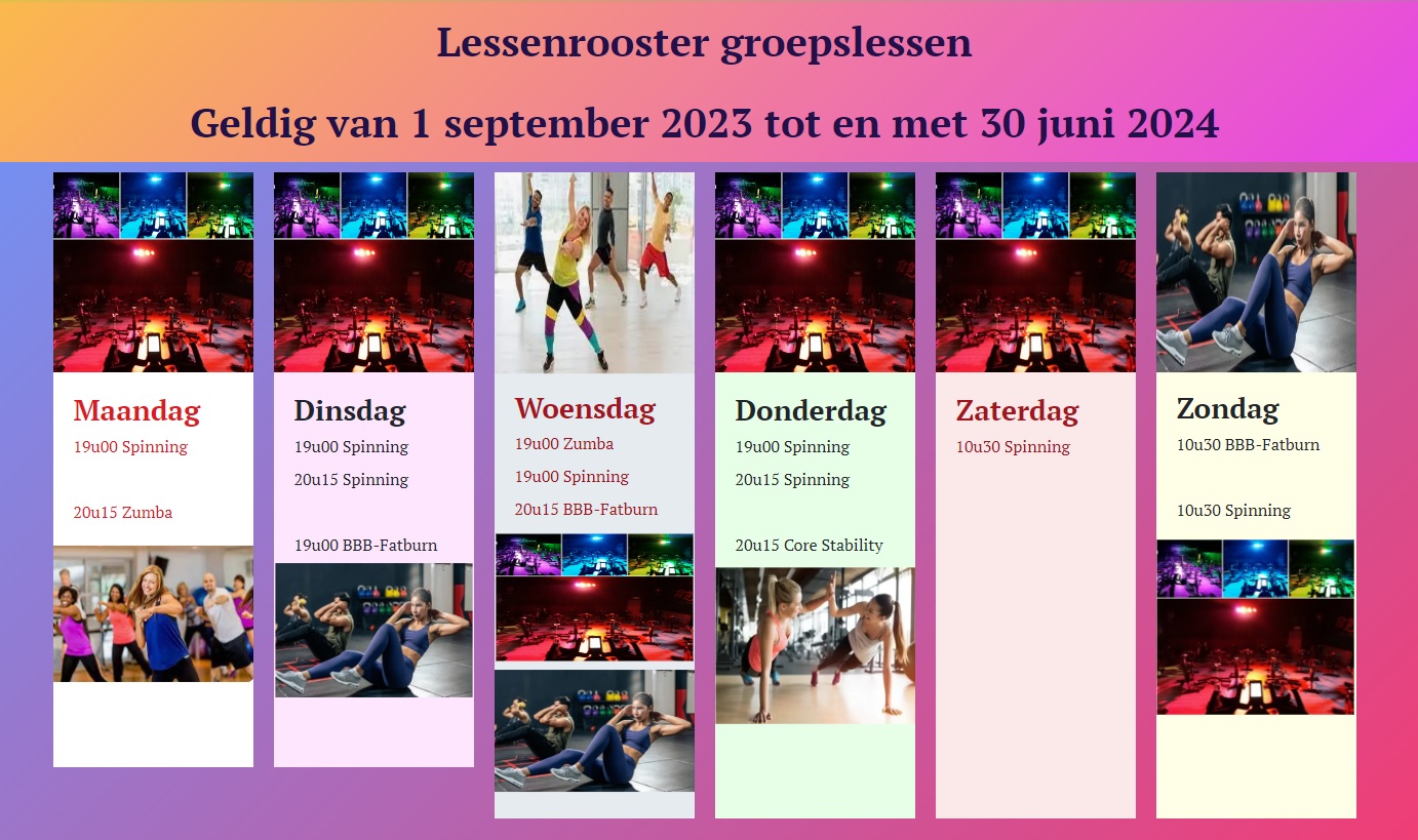 groepslessenrooster | Fit To Go